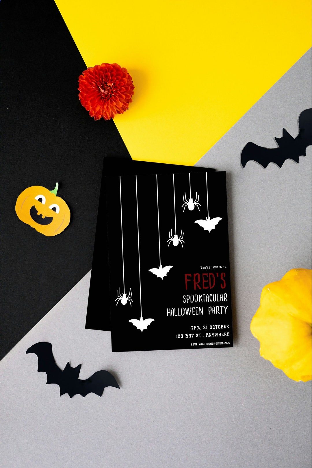 Editable Halloween Party Invitation Spooky Spiders and Bats Printable ...