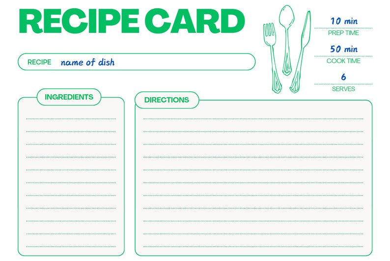 Editable Recipe Card Template Printable Modern Recipe Cards 4x6 Instant ...