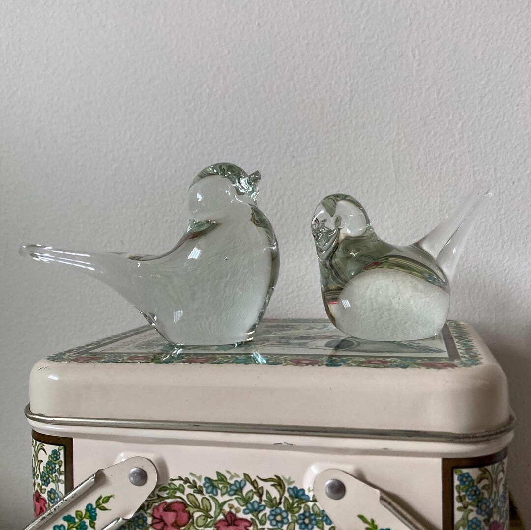 Pair of Vintage Hand-blown Glass Bird Paperweights - Etsy