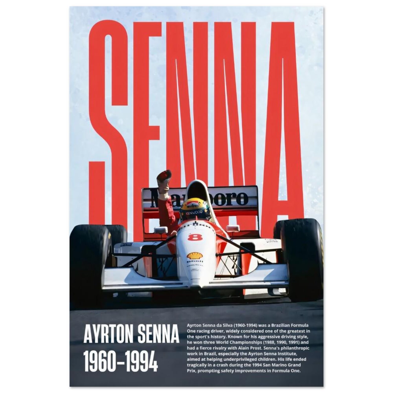 Vintage Senna F1 Poster With Frame, Formula 1 Poster, F1 Aesthetics ...
