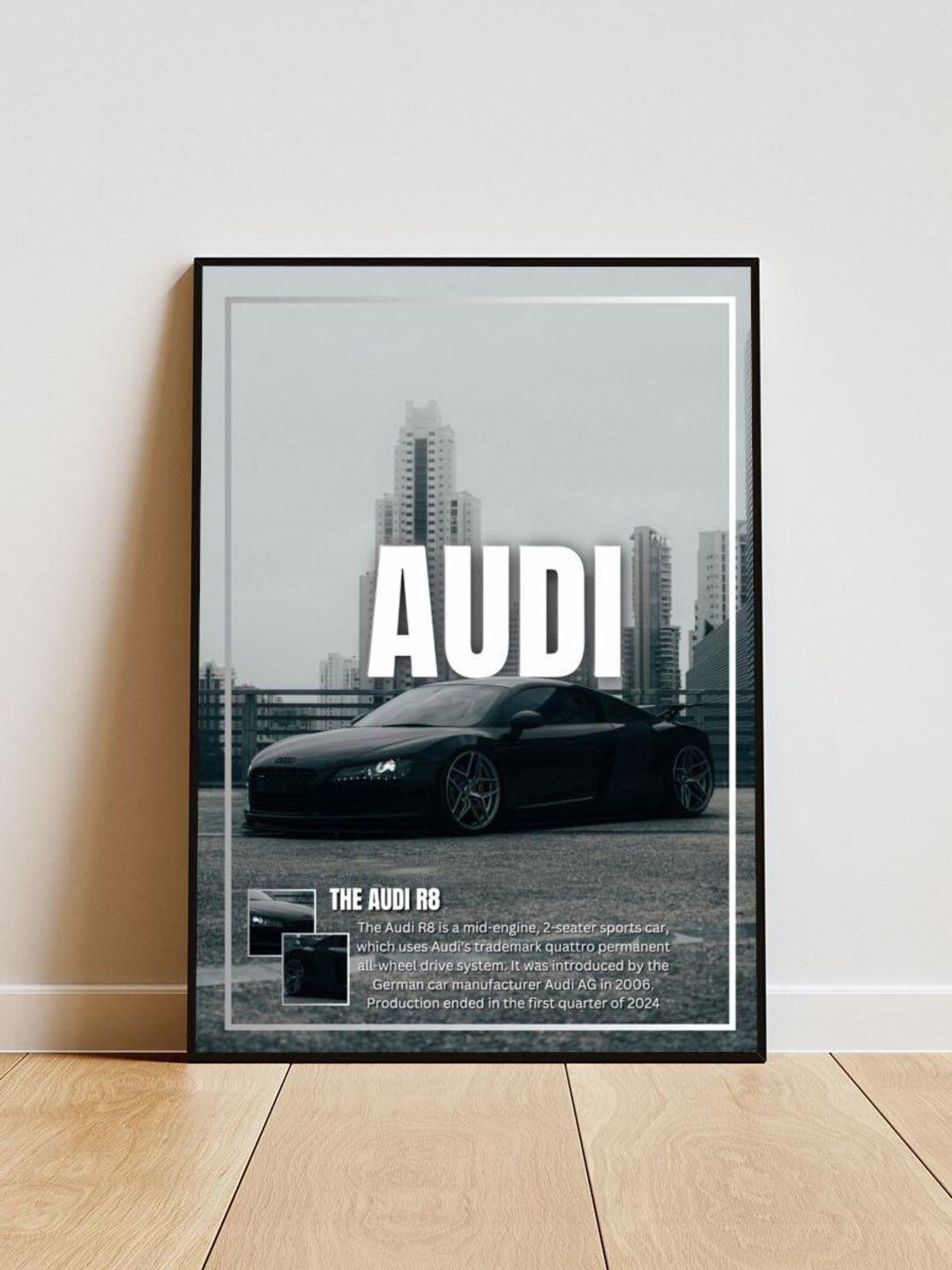 Audi R8 Poster With Frame, Car Poster, Gift for Car Lovers, Audi Fan ...