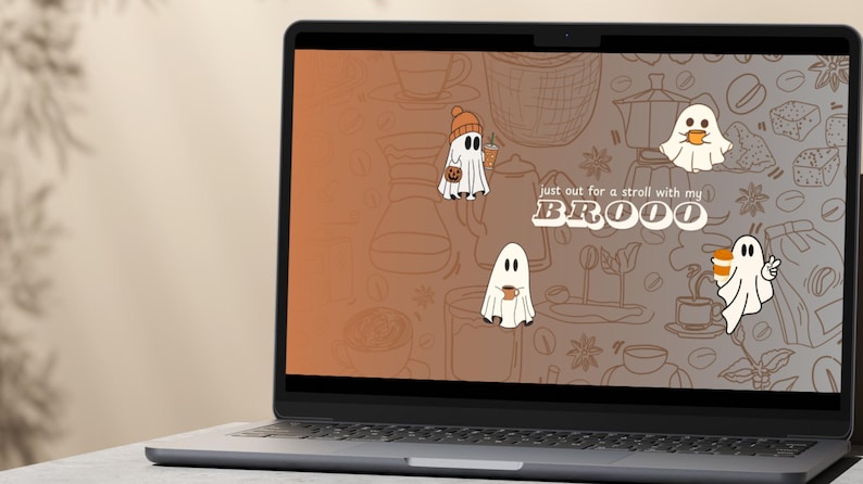 Ghost Coffee Desktop Wallpaper, Fall Halloween Theme (instant Download ...