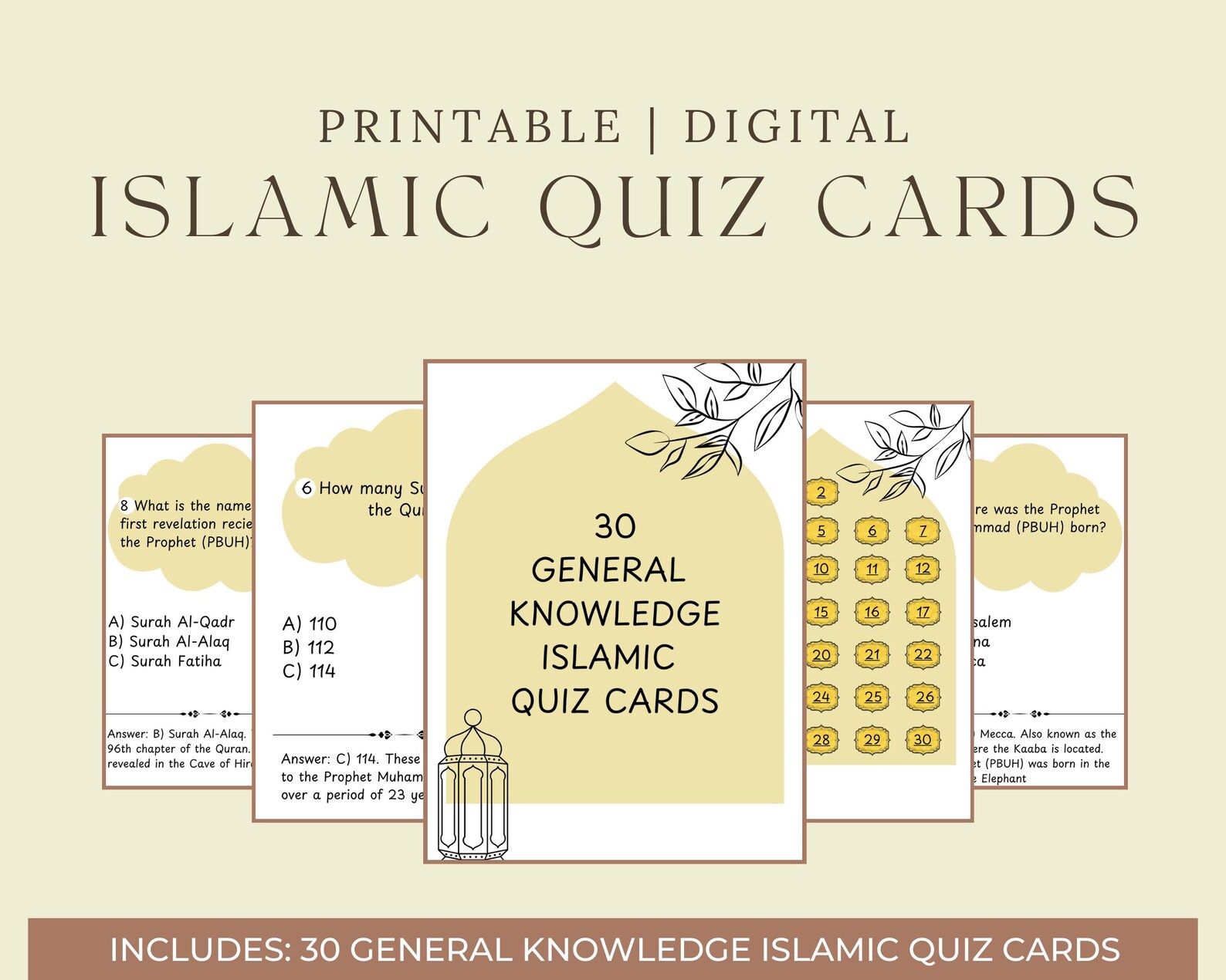 Islamic Trivia Quiz Cards: Fun Islamic Learning (digital & Printable ...
