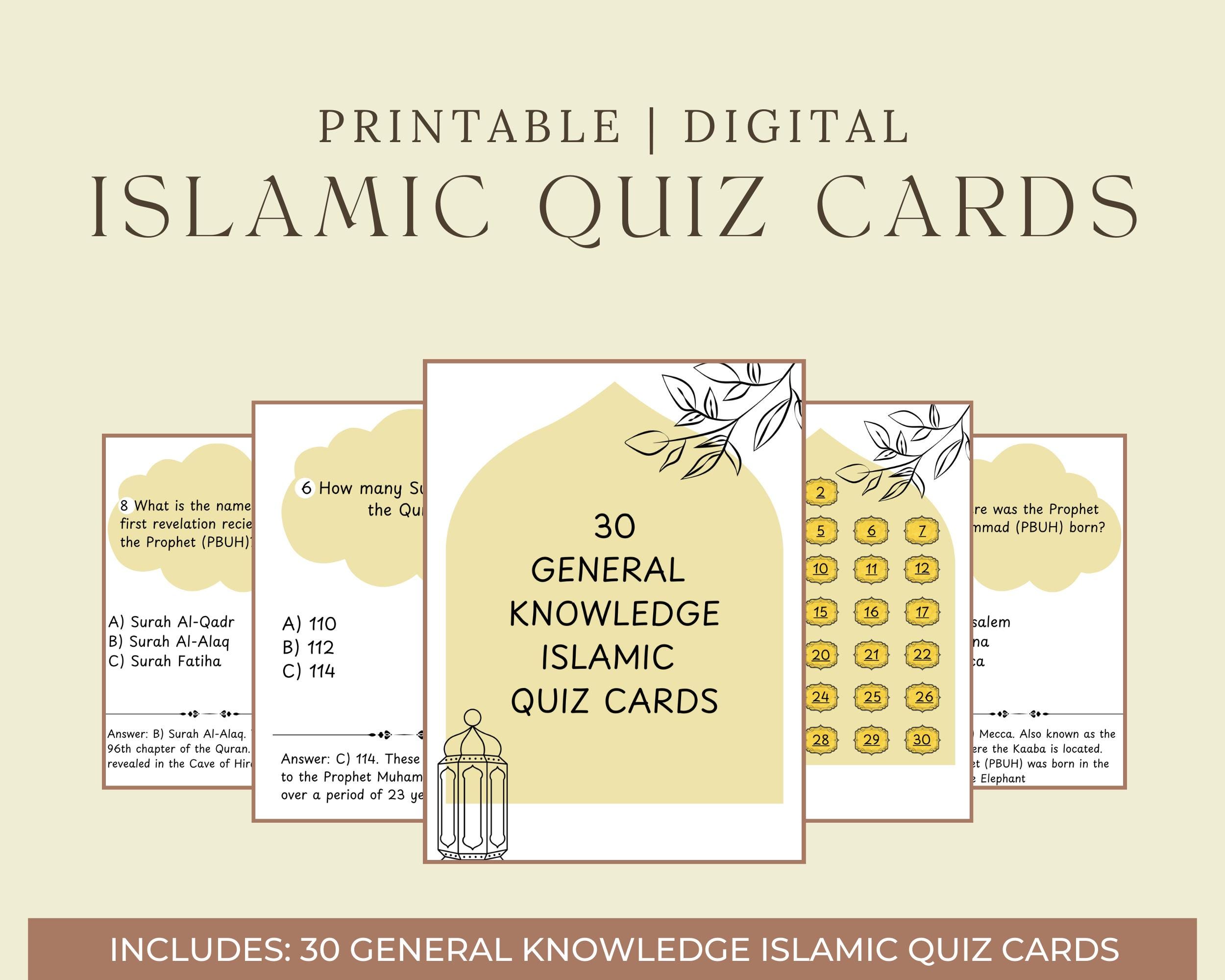 Islamic Trivia Quiz Cards: Fun Islamic Learning (digital & Printable ...