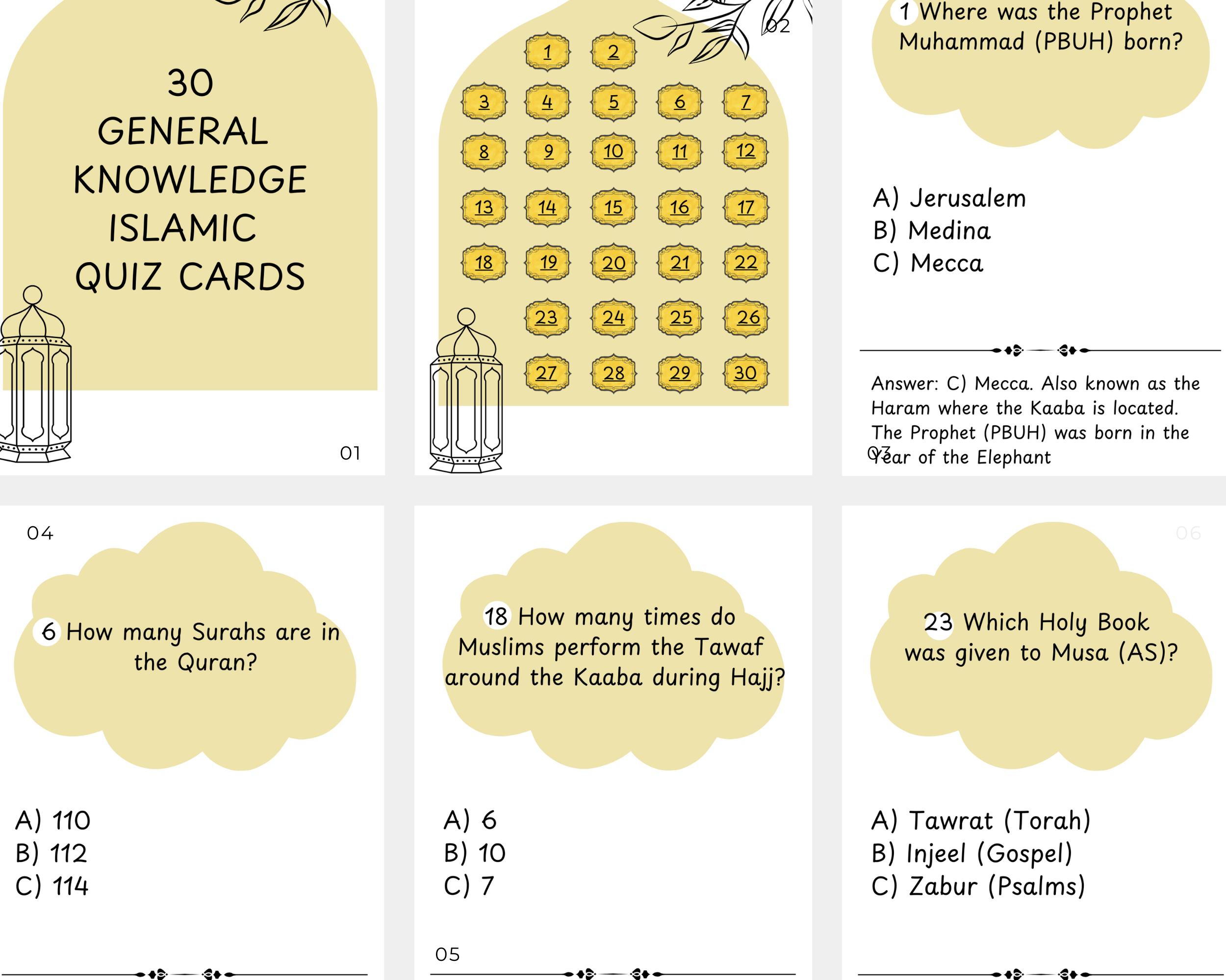 Islamic Trivia Quiz Cards: Fun Islamic Learning (digital & Printable ...