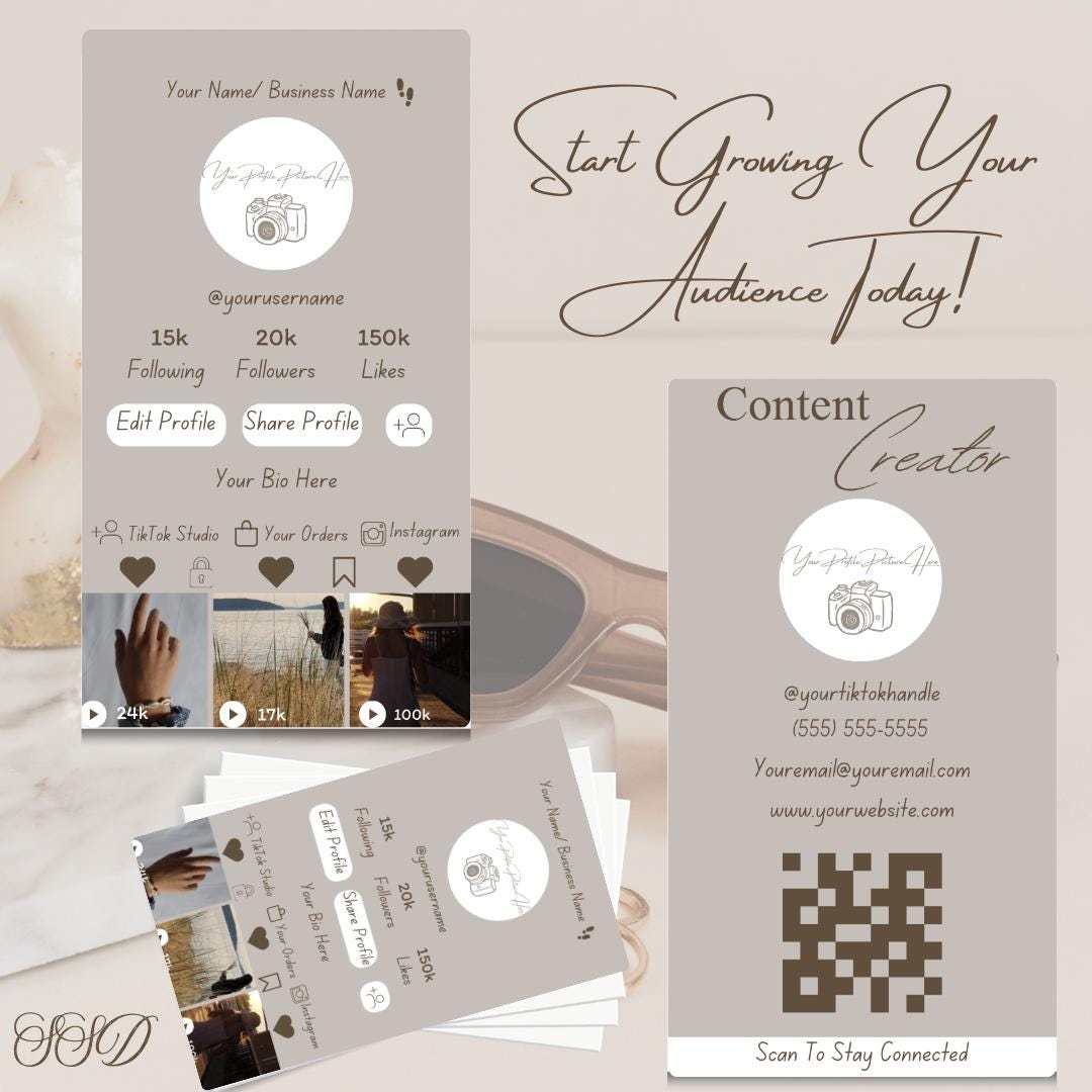 Customizable Tik Tok Business Card Template for Content Creators, Easy ...