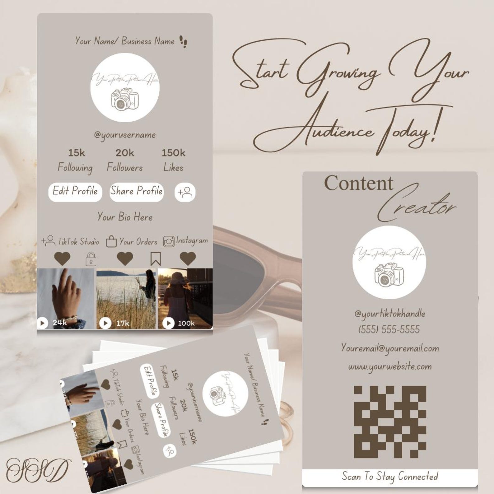 Customizable Tik Tok Business Card Template for Content Creators, Easy ...