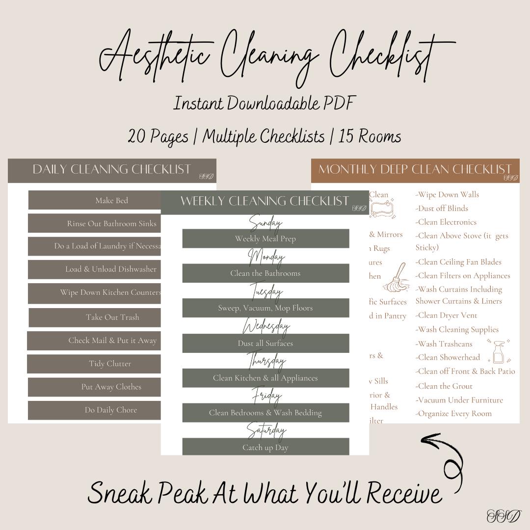 Aesthetic Home Cleaning Checklist, 20 Page Printable PDF for Daily ...