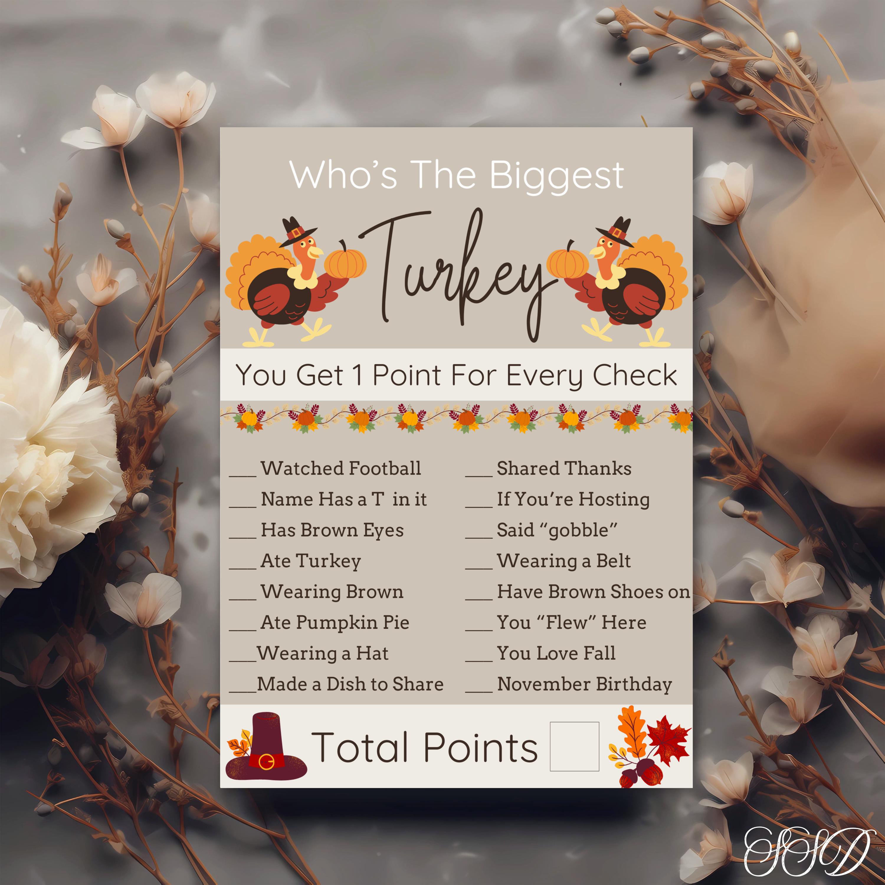 Who's the Biggest Turkey Free Printable Thanksgiving Game, Fun for ...