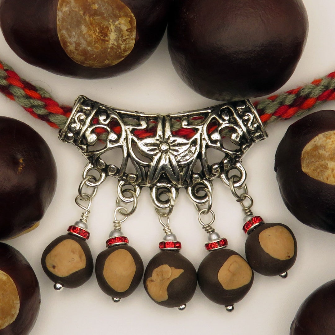 Buckeye Nut Pendant Necklace, FIMO Clay Beads, Kumihimo Braided Cord - Etsy