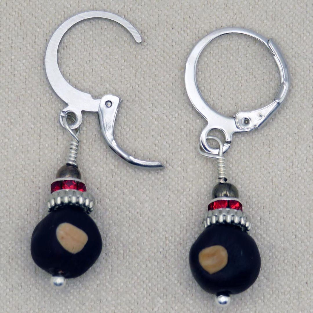 Handcrafted Buckeye Bead Earrings. Scarlet & Gray Buckeye Dangle ...