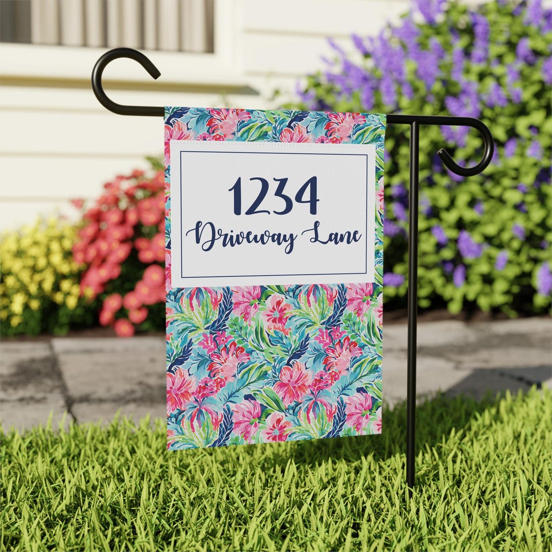 Personalized Floral House Number Garden Flag, Bright Coastal Address ...