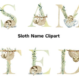 Personalized Sloth Name Art: Watercolor Alphabet Letters (digital ...