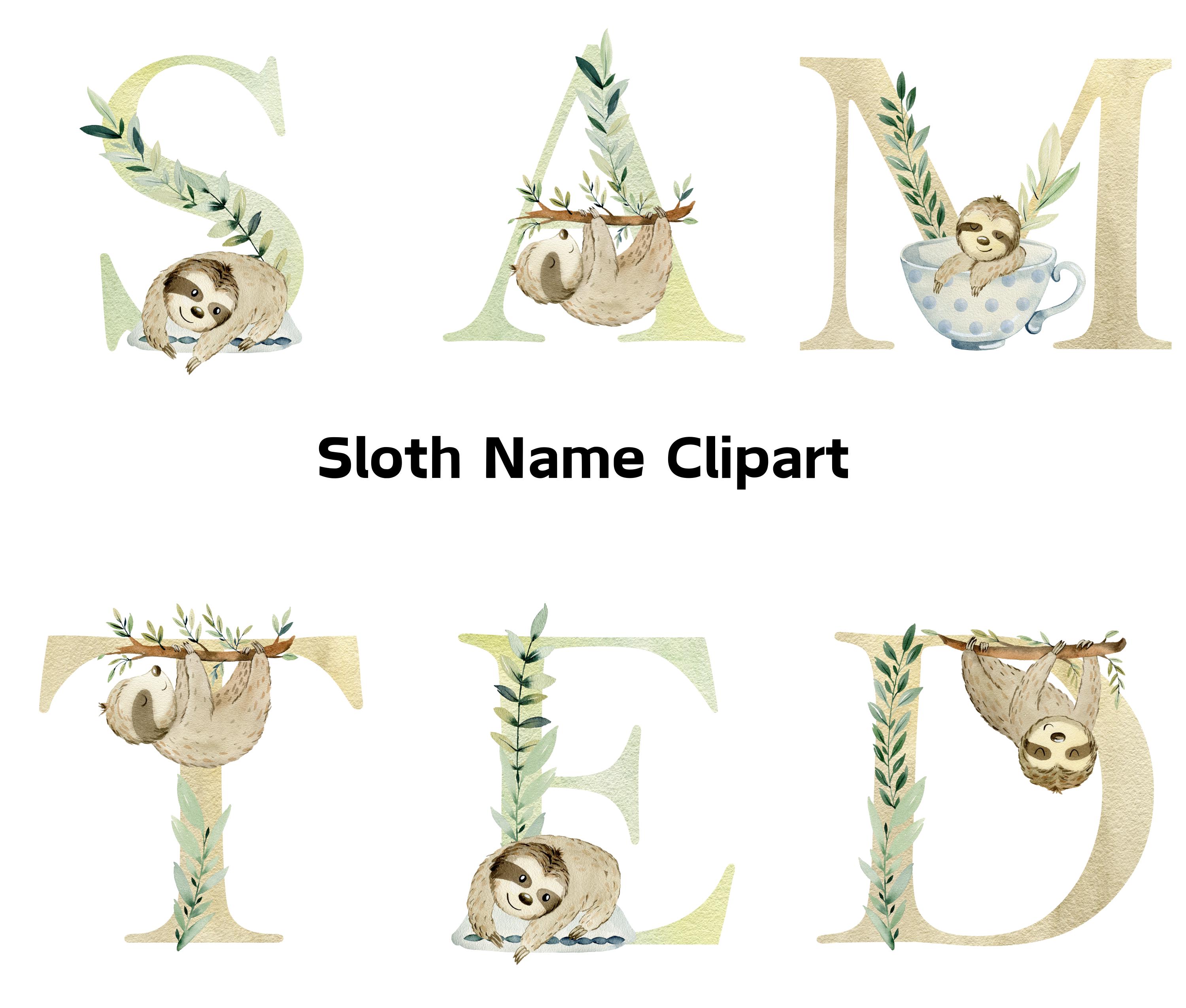 Personalized Sloth Name Art: Watercolor Alphabet Letters (digital ...