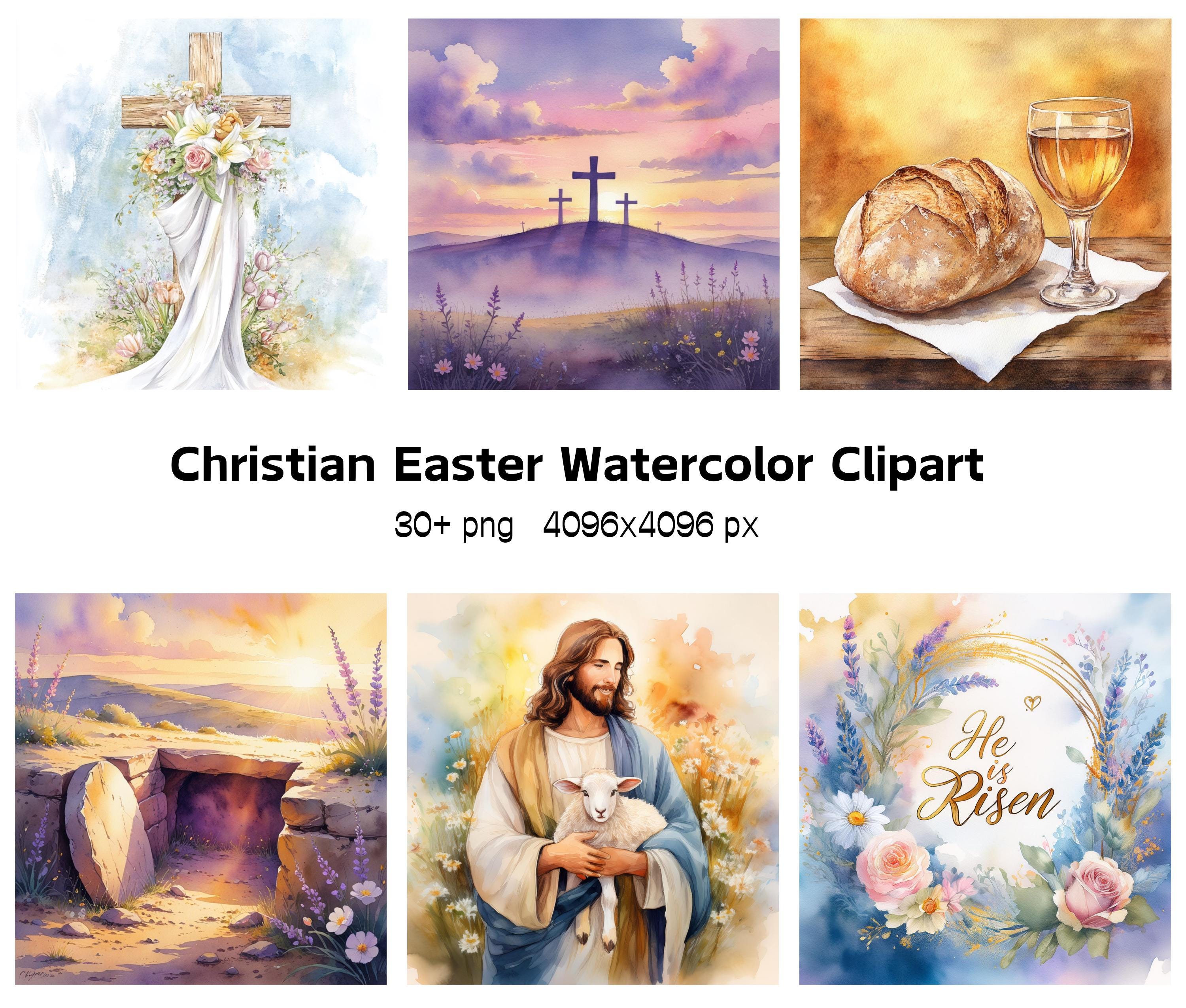Christian Easter Watercolor Clipart, He is Risen PNG, Religious Digital ...