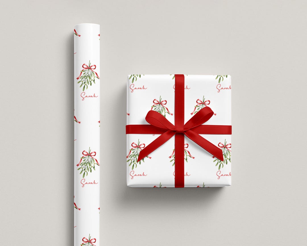 Personalized Mistletoe Wrapping Paper | Custom Name Christmas Gift Wrap ...