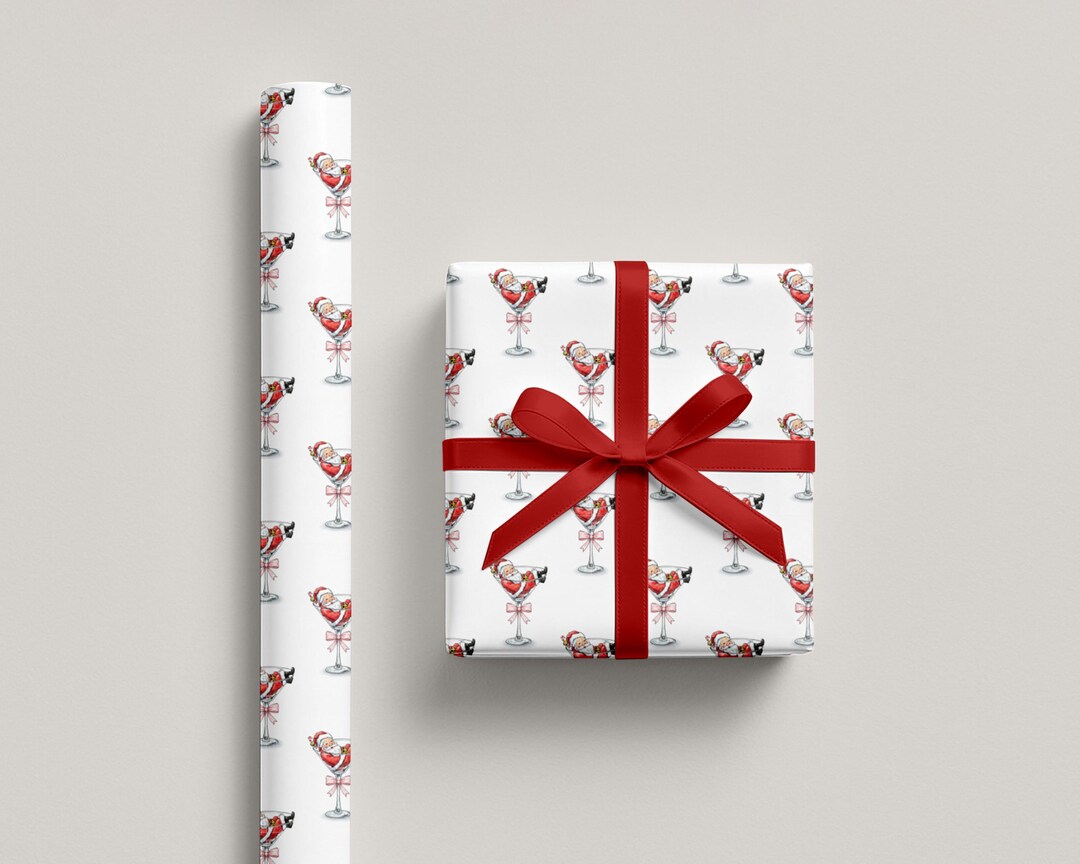 Funny Santa in Martini Glass Wrapping Paper Retro Christmas Gift Wrap ...