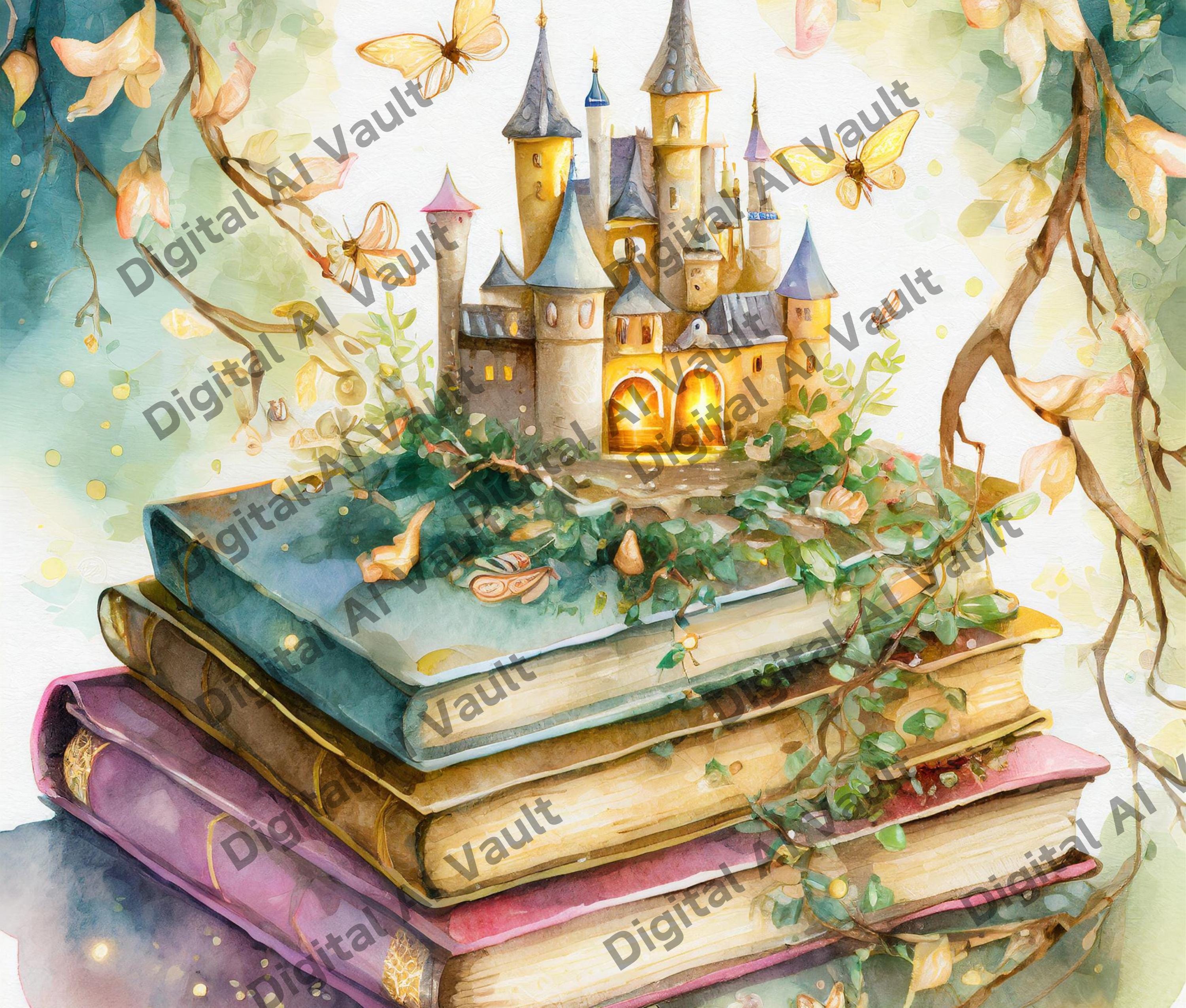 Fantasy Book Clipart, Enchanted Library PNG, Magical Books & Dragons ...