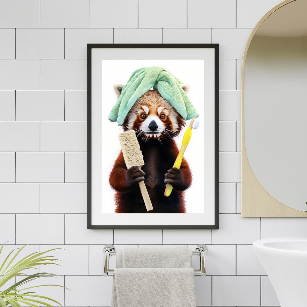 Quirky Red Panda Bathroom Wall Art Print Digital Download, Cute ...