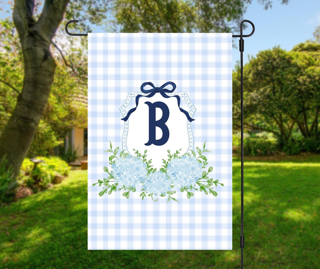 Blue Hydrangea Monogram Garden Flag, Personalized Floral Yard Flag ...