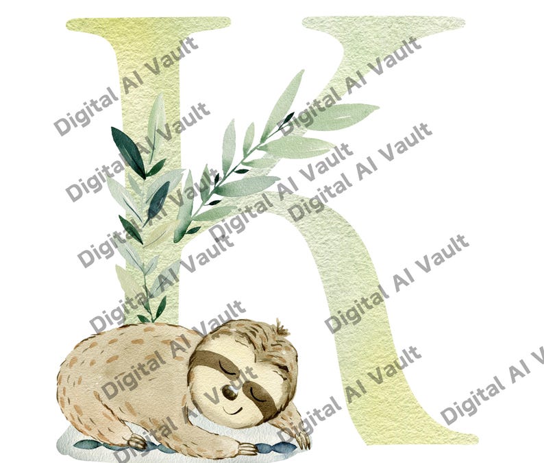 Personalized Sloth Name Art: Watercolor Alphabet Letters (digital ...