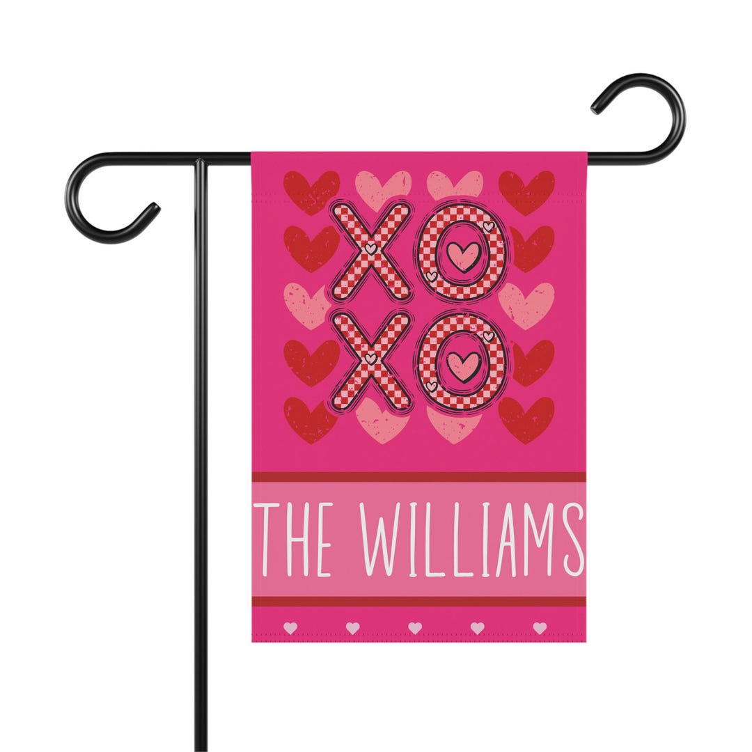 XOXO Valentine Garden Flag | Custom Family Name Outdoor Flag | Pink ...