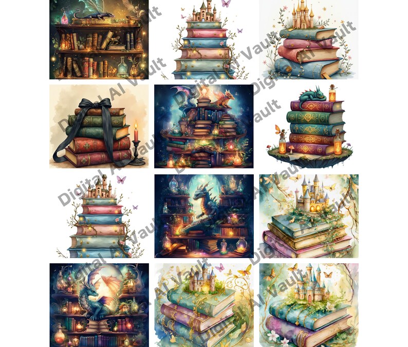 Fantasy Book Clipart, Enchanted Library PNG, Magical Books & Dragons ...
