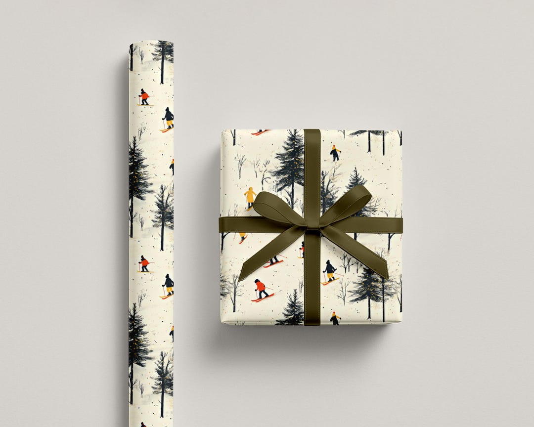 Skiing Wrapping Paper Winter Sports Gift Wrap Ski Lodge Aesthetic ...