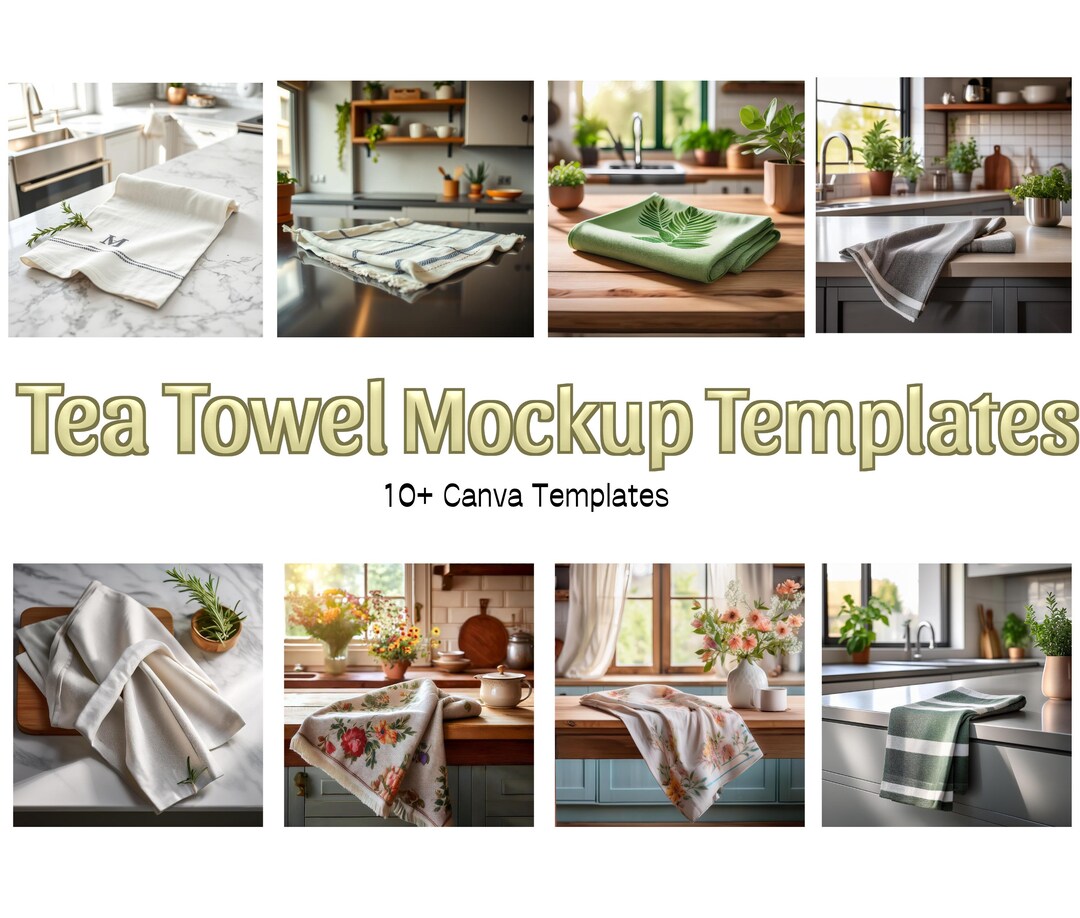 Tea Towel Mockup Bundle, Canva Kitchen Towel Template, Linen Towel ...