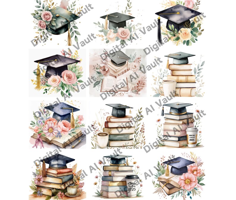 Graduation Watercolor Clipart, Class of 2025 PNG, Graduation Cap ...