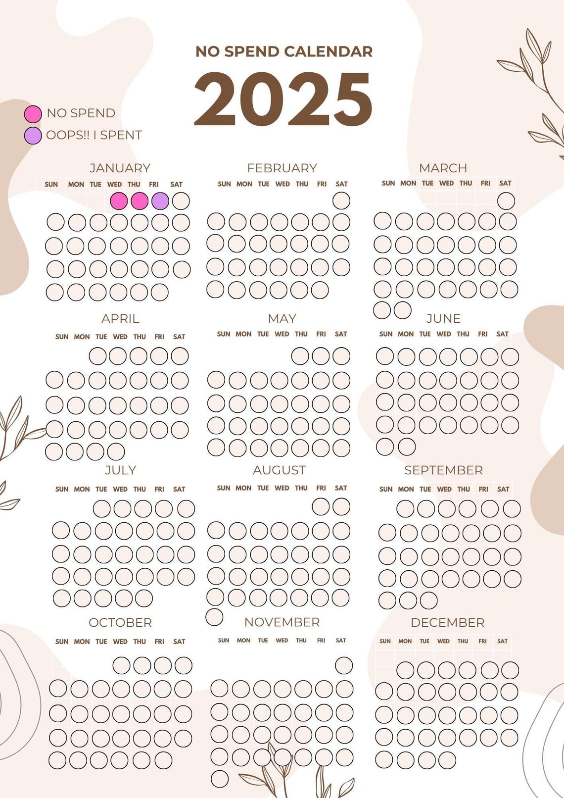 No Spend 2025 Calendar Minimalist Monthly Planner for Budgeting ...