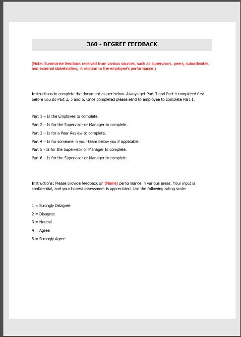 360 Degree Appraisal Form Template Document for Any Staff in the ...