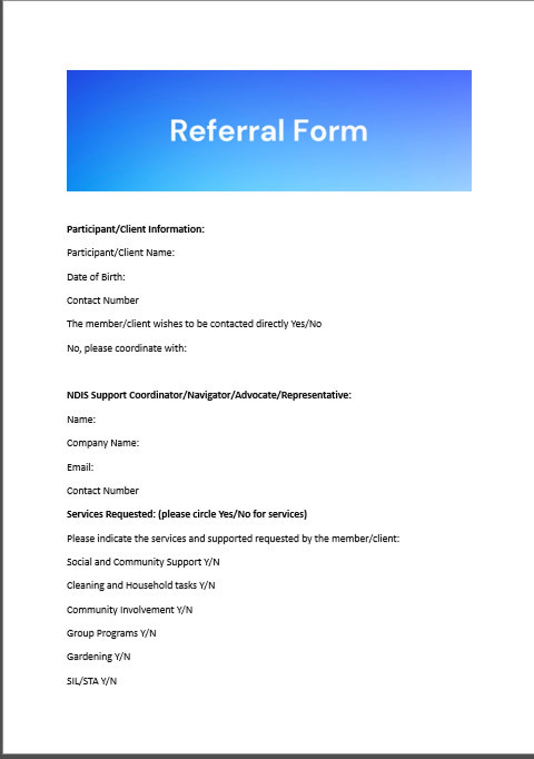 NDIS Referral Form - Etsy