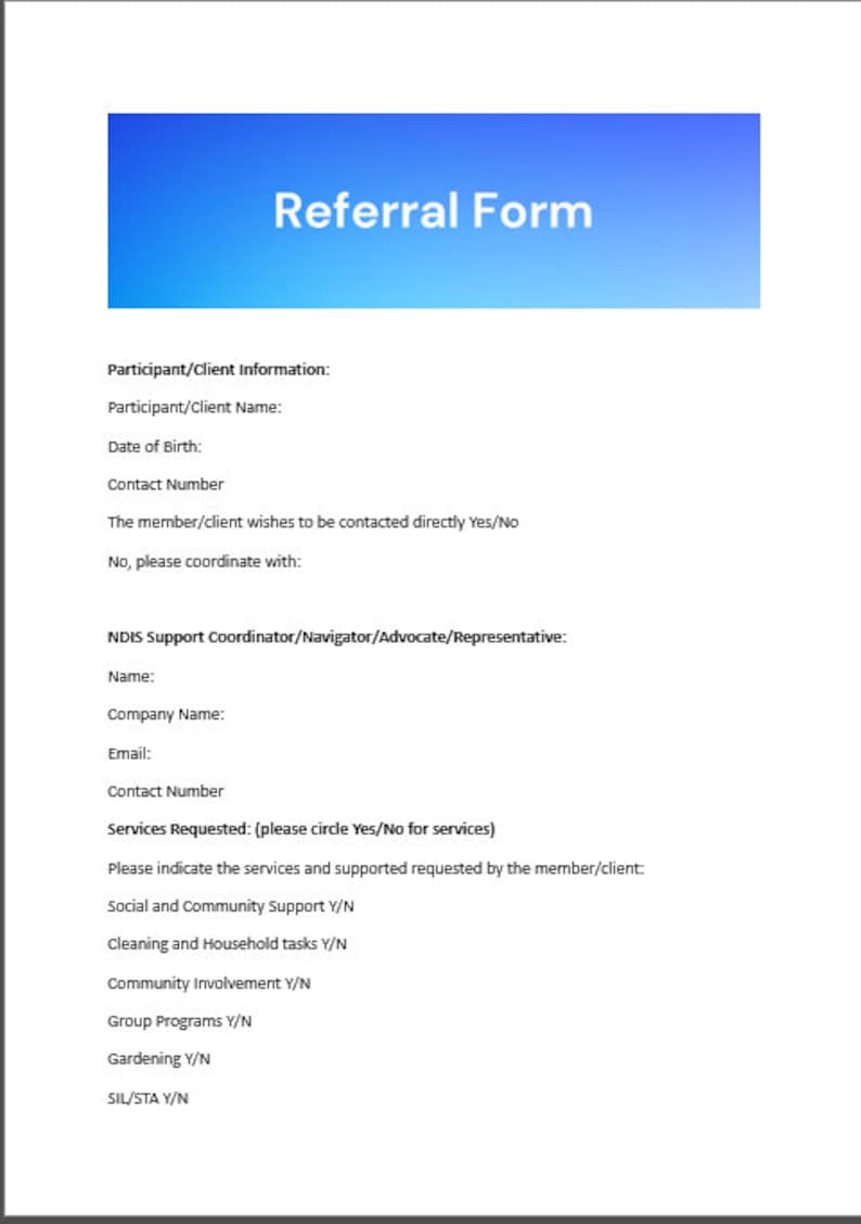 NDIS Referral Form - Etsy