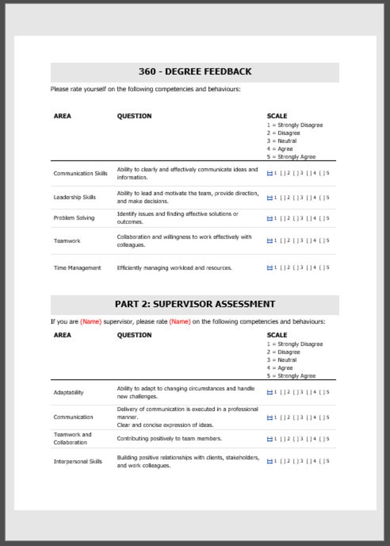 360 Degree Appraisal Form Template Document for Any Staff in the ...