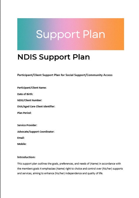 Support Plan NDIS, Care Plan, NDIS Support Plan - Etsy Australia