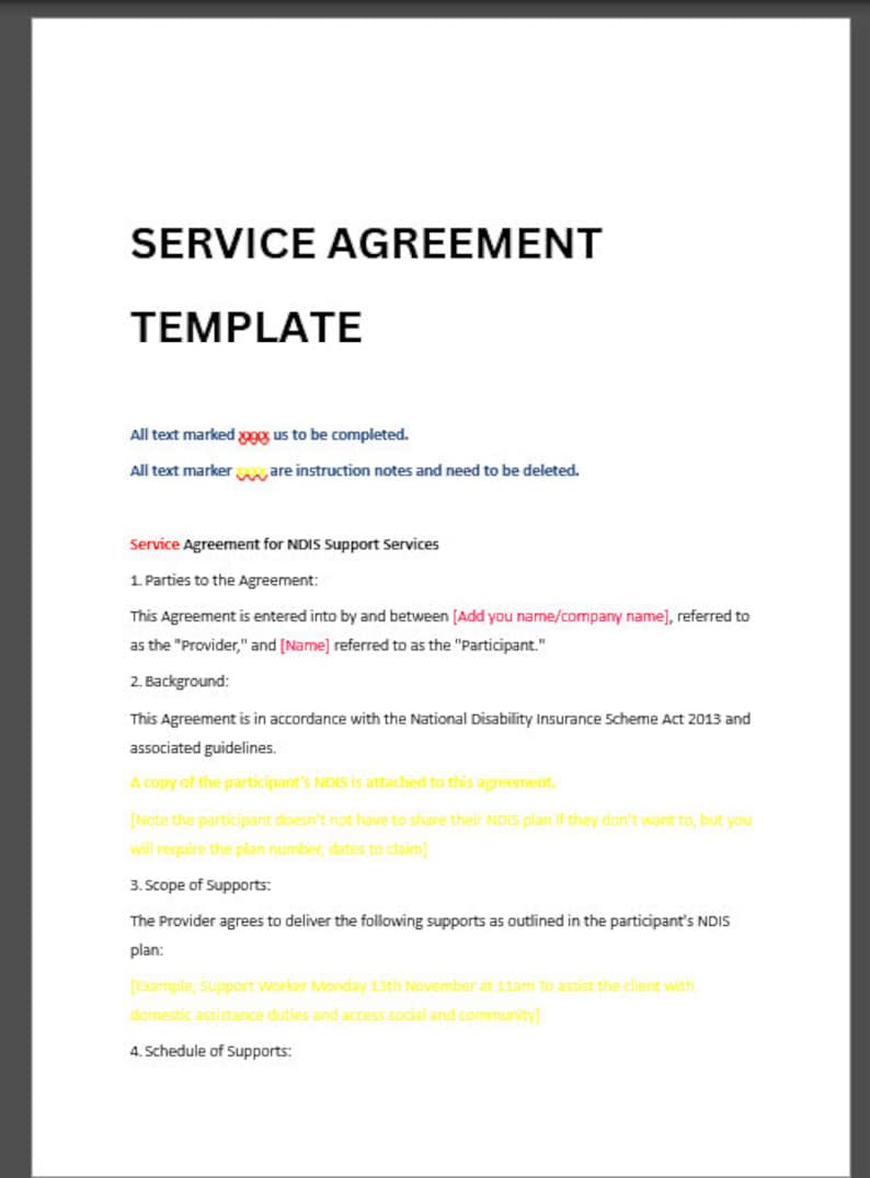 NDIS Service Agreement - Etsy