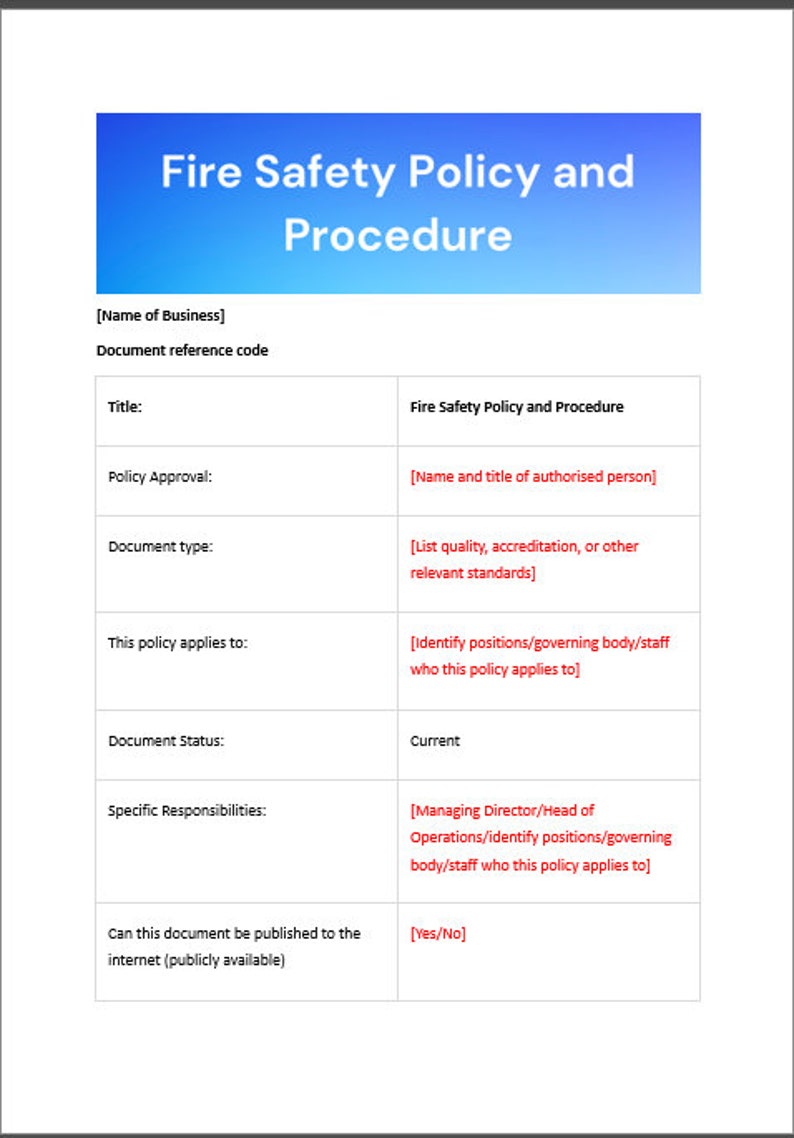 Fire Safety Policy and Procedure - Etsy