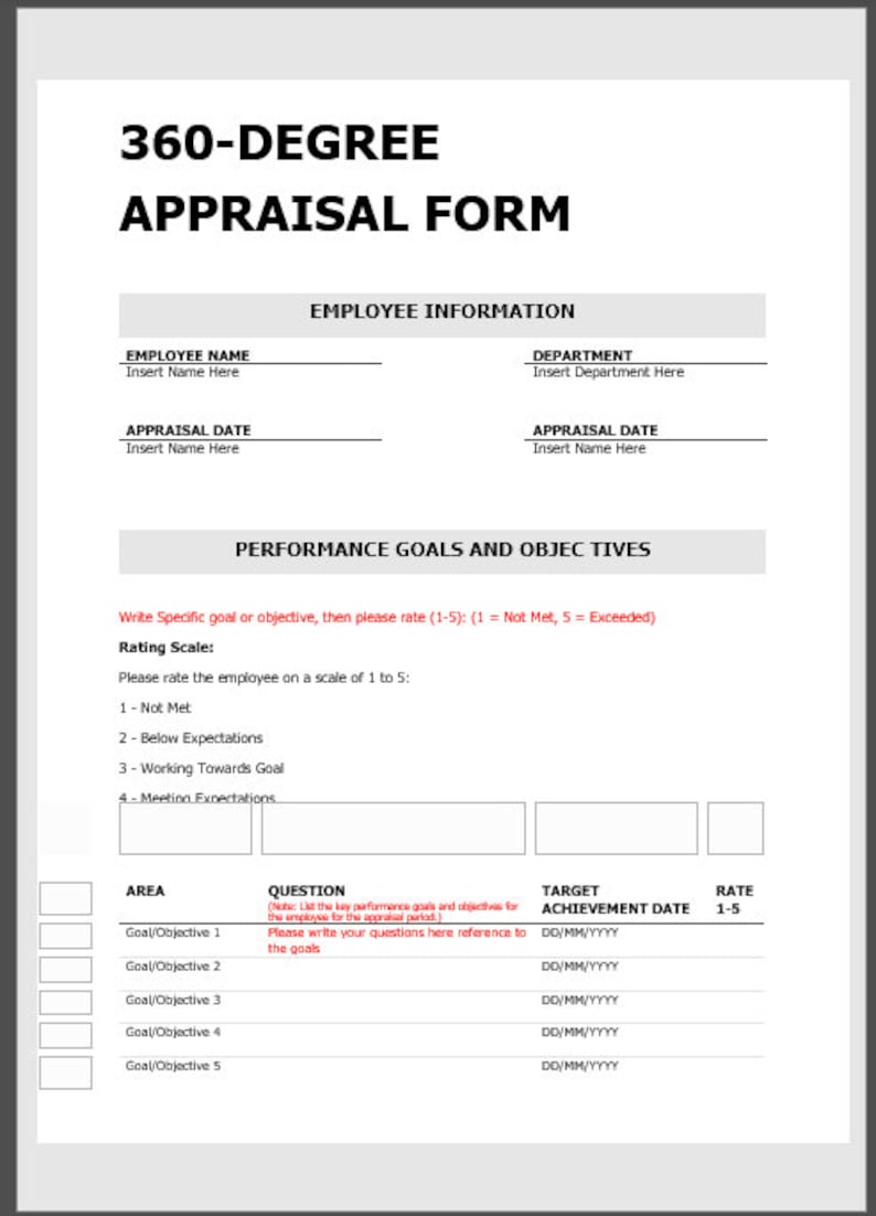 360 Degree Appraisal Form Template Document for Any Staff in the ...