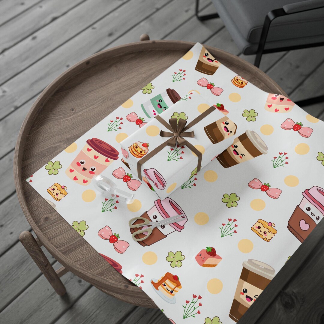 Kawaii Coffee Wrapping Paper | Cute Gift Wrap for Birthdays, Holidays ...