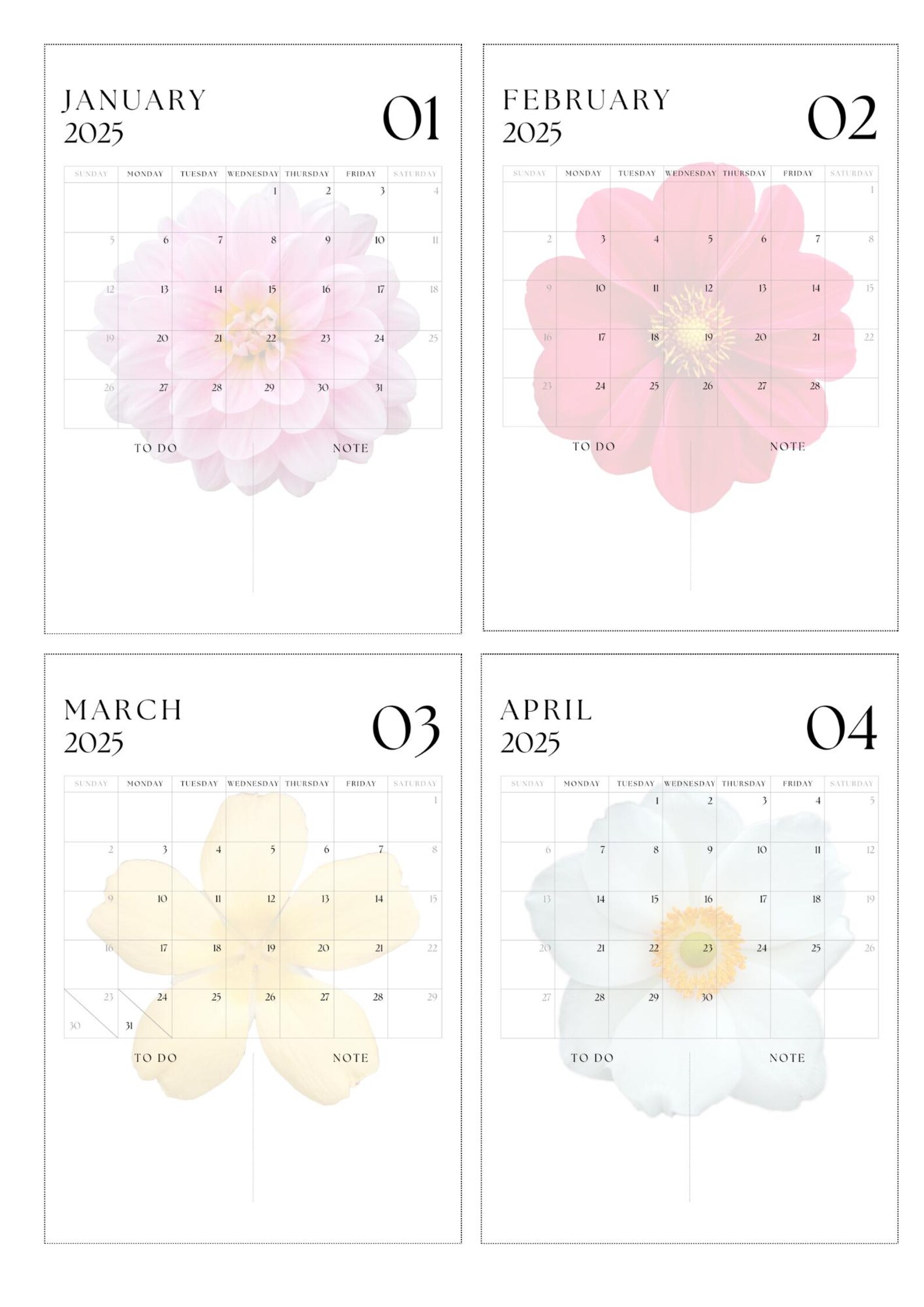 Flower Themed Printable Calendar for 2025 - Etsy