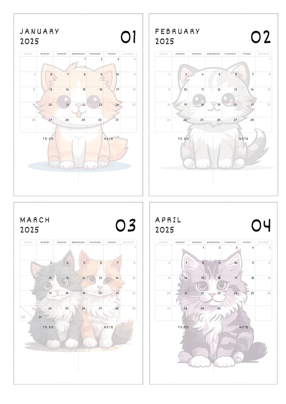 Cat Themed Printable Calendar for 2025 - Etsy
