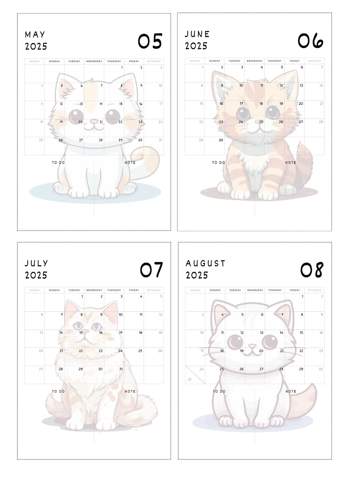 Cat Themed Printable Calendar for 2025 - Etsy
