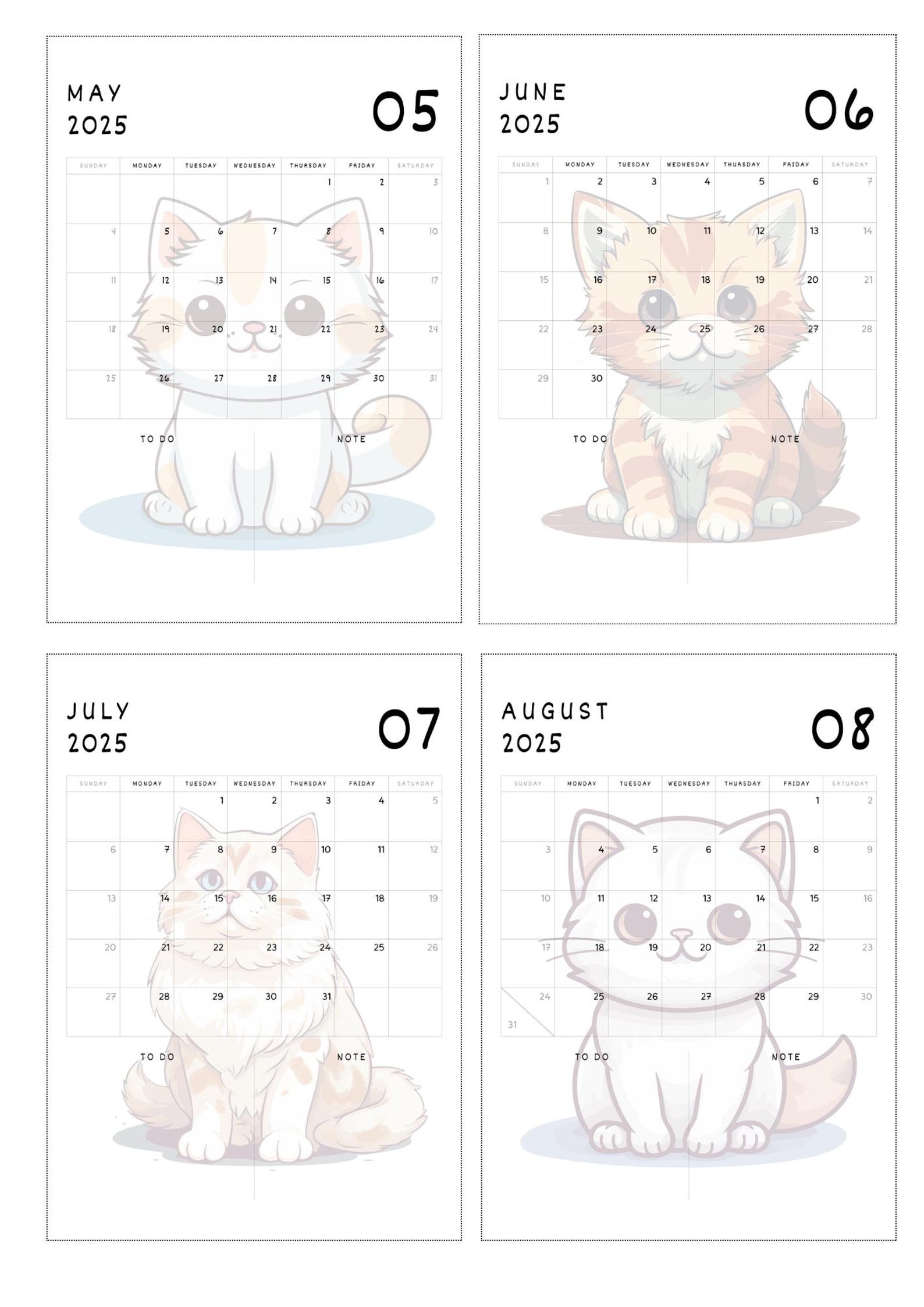 Cat Themed Printable Calendar for 2025 - Etsy