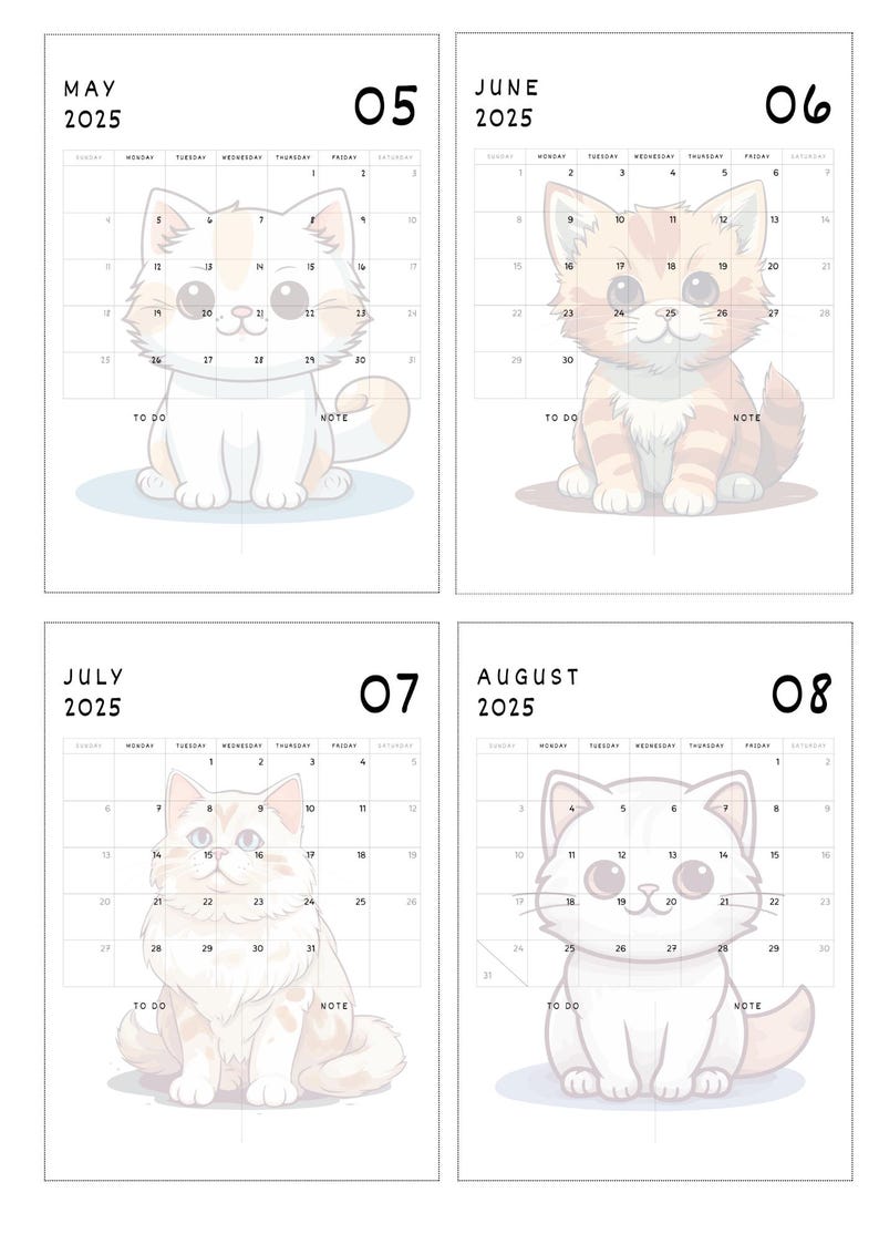Cat Themed Printable Calendar for 2025 - Etsy