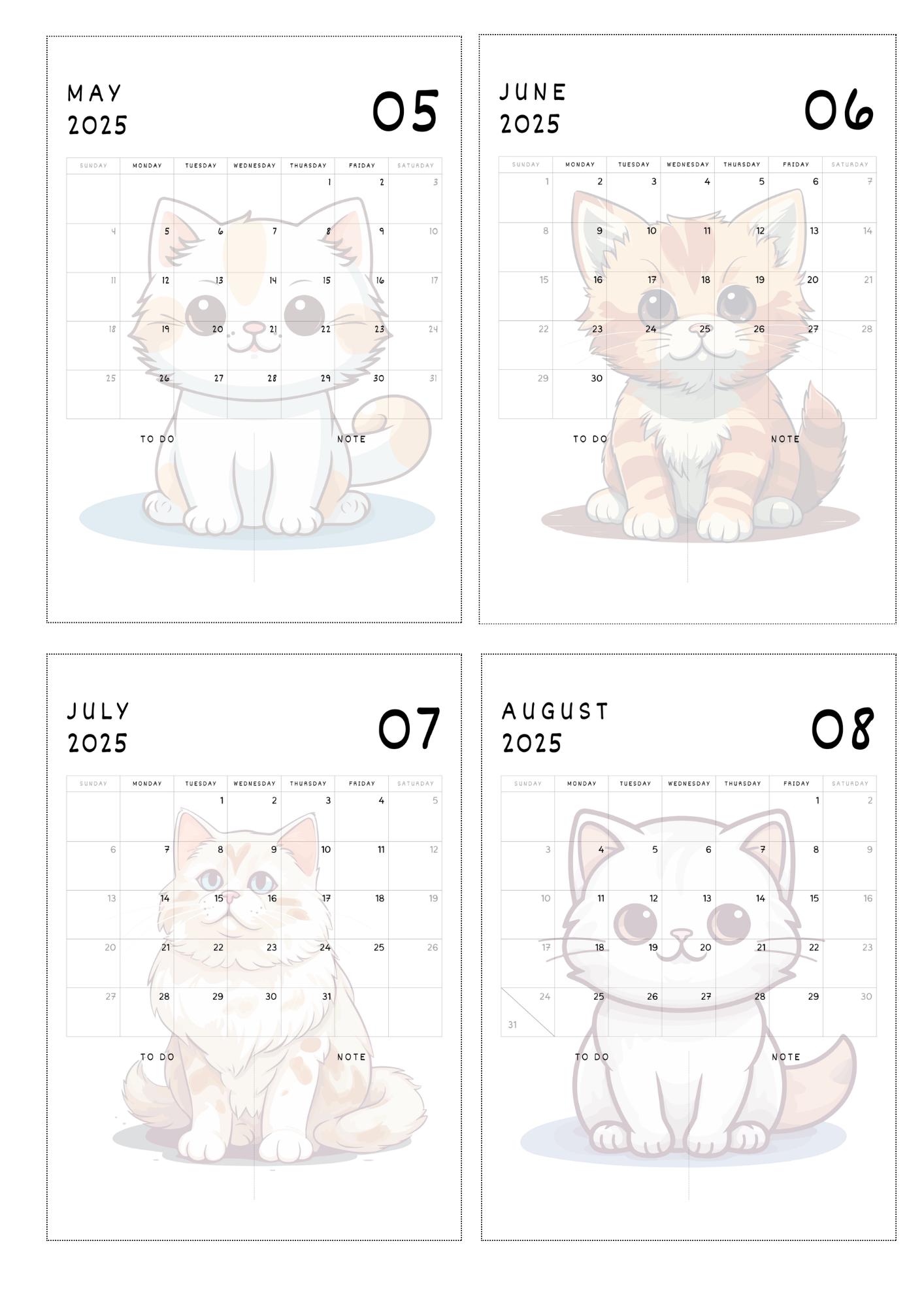 Cat Themed Printable Calendar for 2025 - Etsy Canada