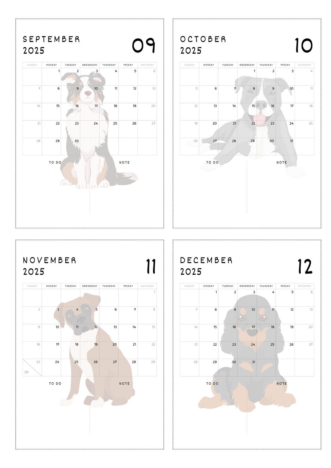 Dog Themed Printable Calendar for 2025 - Etsy