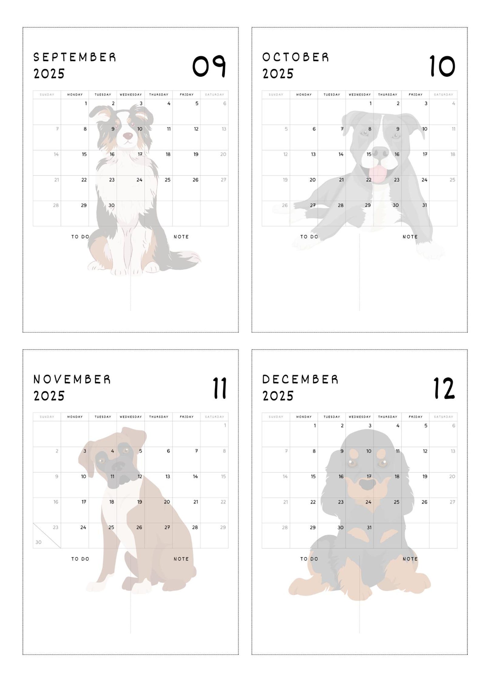 Dog Themed Printable Calendar for 2025 - Etsy