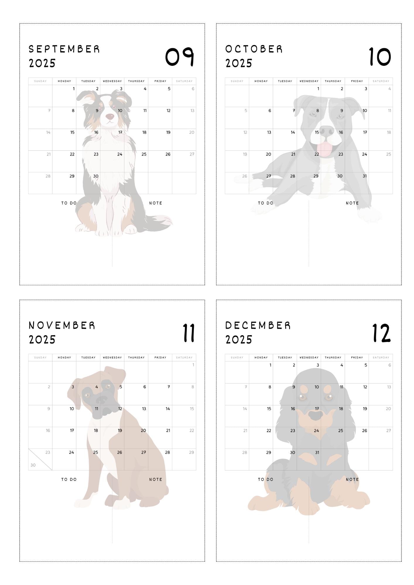 Dog Themed Printable Calendar for 2025 - Etsy