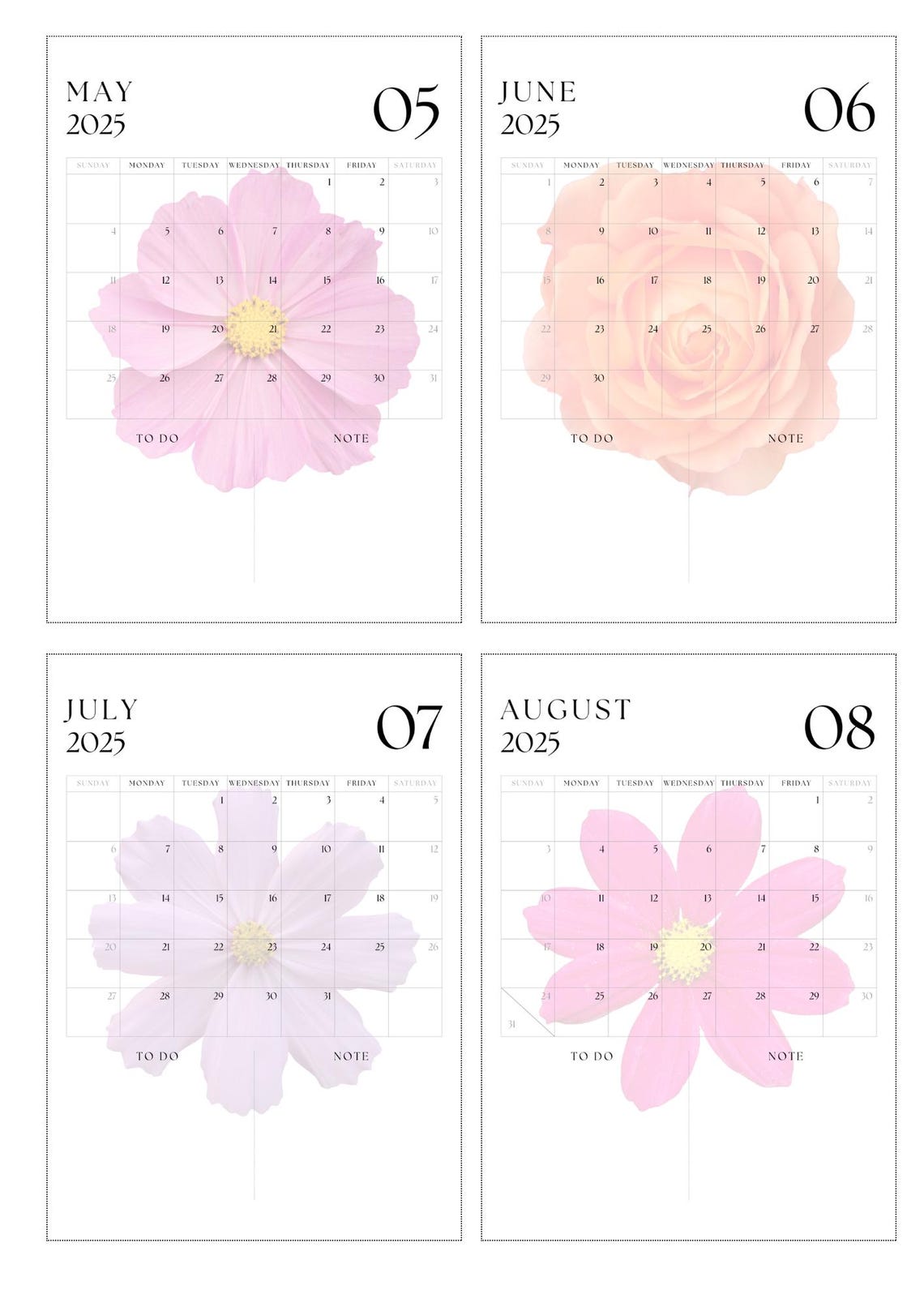 Flower Themed Printable Calendar for 2025 - Etsy